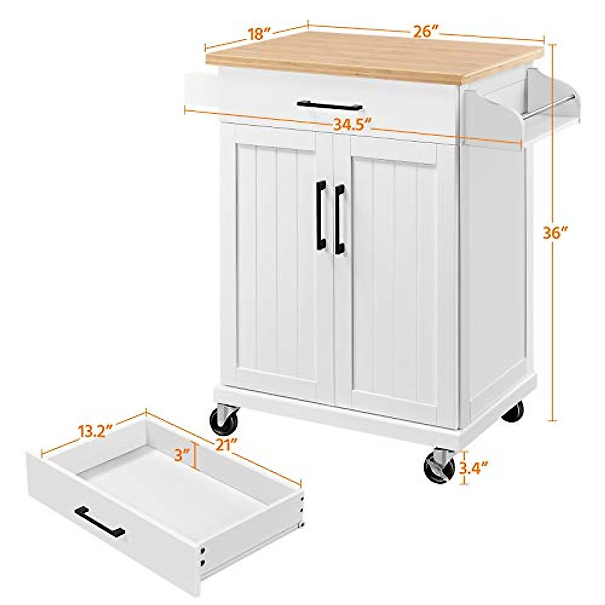 Yaheetech Kitchen Cart with Spice Rack Towel Holder, Kitchen Island with Drawer for Dining Room Kitchen Living Room, White