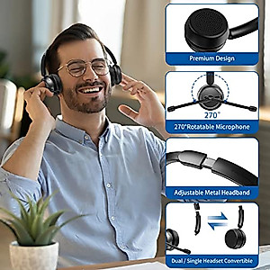Pointcinco Bluetooth Headset with AI Noise Canceling Microphone, Stereo HiFi Bluetooth Headphones, Wireless Headset with USB Dongle for Computer Office Call Center Skype Zoom Meeting Trucker