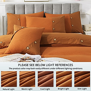 FADFAY Burnt Orange Duvet Cove Set King/Cal King Cotton Waffle Weave Bedding Zipper Comforter Cover Reversible Luxury Textured Terracotta Bedding Embellished Button Soft Breathable All Season 3Pcs