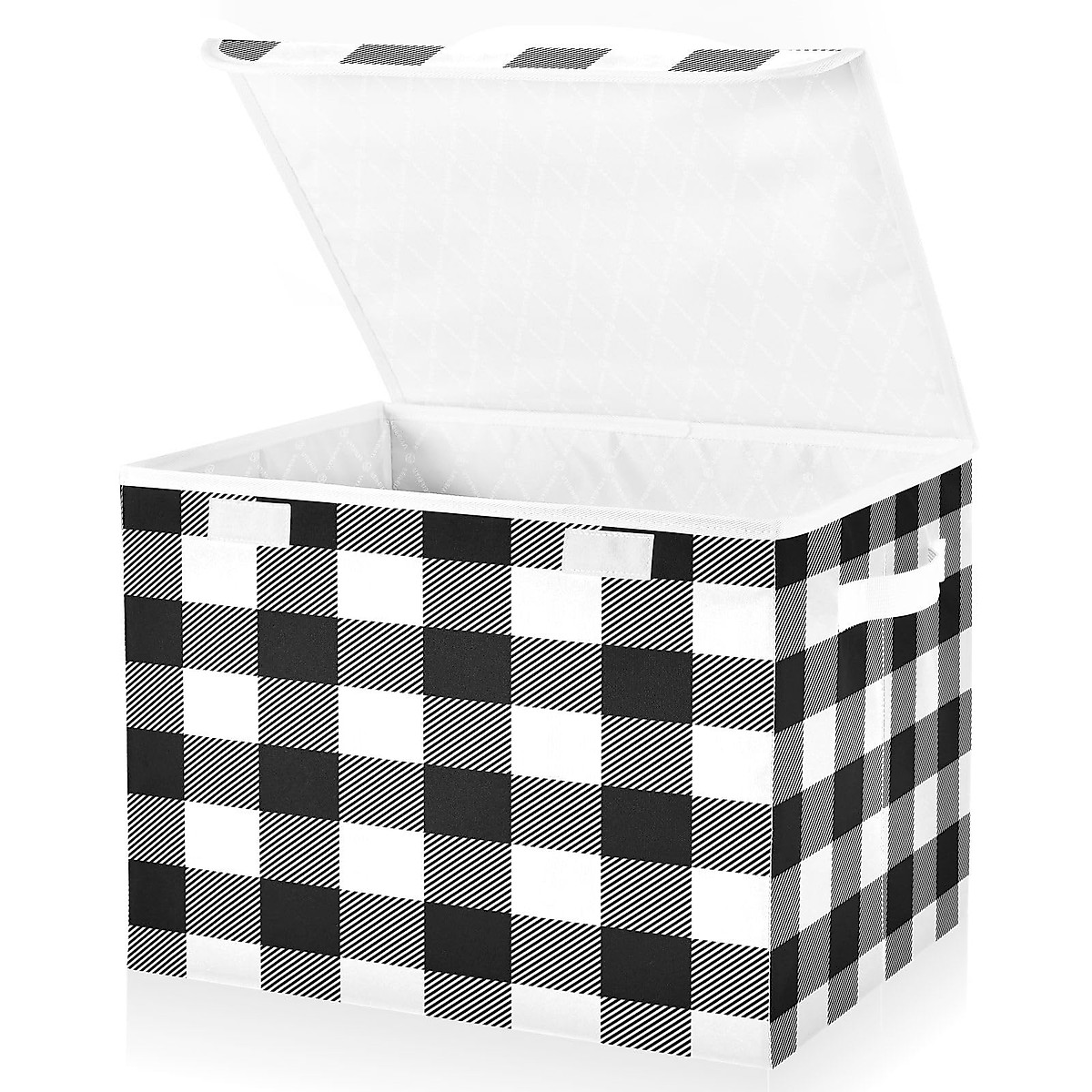 YETTASBIN Buffalo Plaid Storage Basket with Lid and Handles, Large Collapsible Fabric Storage Bins Sturdy Storage Organizer for Shelves, Closet, Bedroom, School, Office, Home Decor
