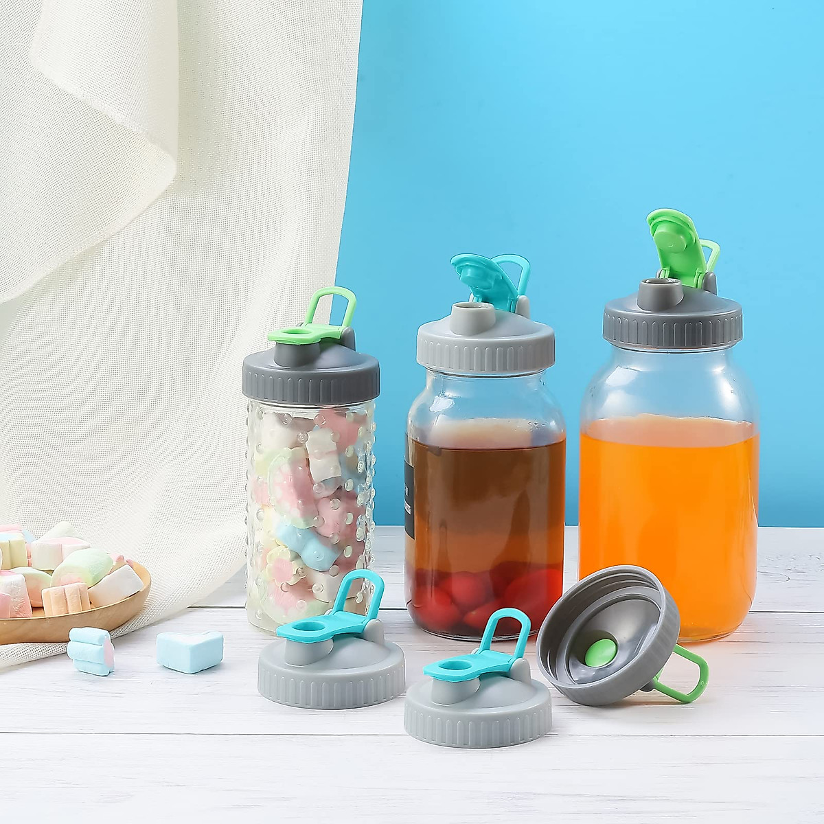 6pcs Regular Mouth Flip Cap Lids for Ball Mason Jar, Leak-free and Airtight, Easy Pouring Spout (Jars Not Included)