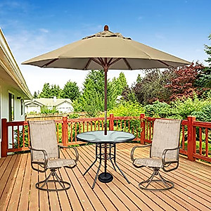 35.4"Outdoor Bistro Table Round Patio Dining Table Coffee Table Side Table with Umbrella Hole, Outdoor Indoor Banquet Furniture with Metal Frame and Glass Top for Garden Backyard Porch Lawn Deck,Black