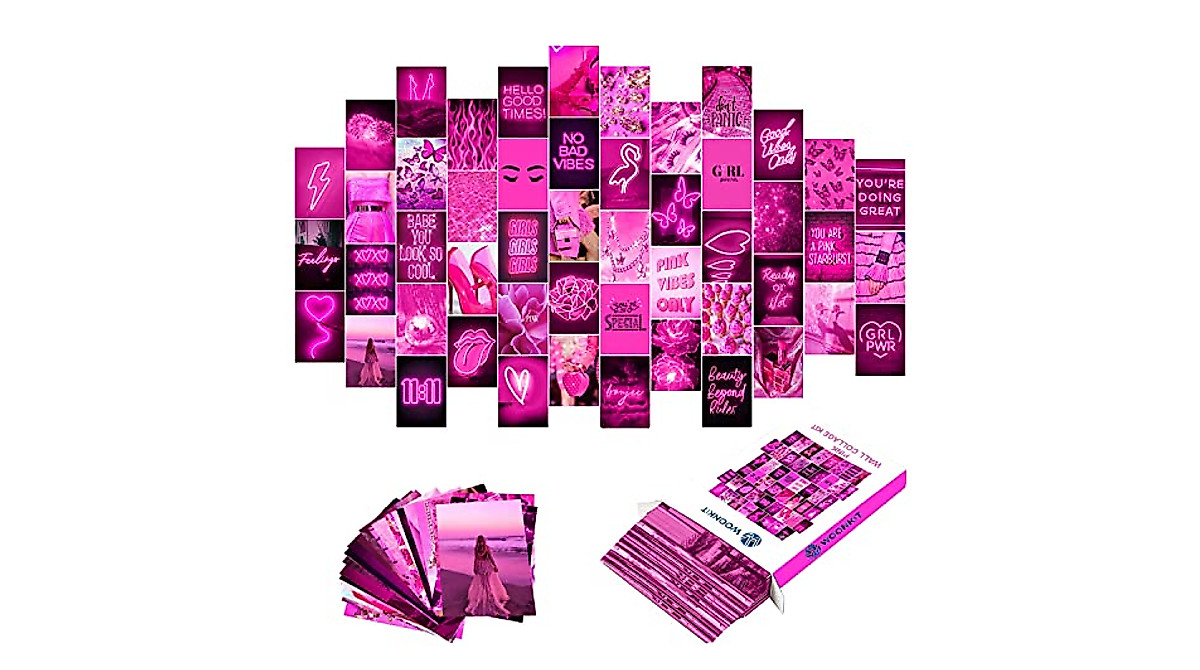 Vibrant Pink Neon Wall Collage Kit for Trendy Teen Room Decor