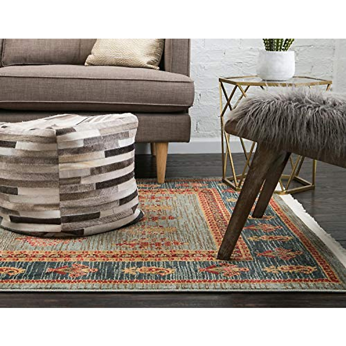 Unique Loom Fars Collection Modern Medallion Tribal Design with Natural Hues Area Rug, 9 ft x 12 ft, Light Blue/Navy Blue
