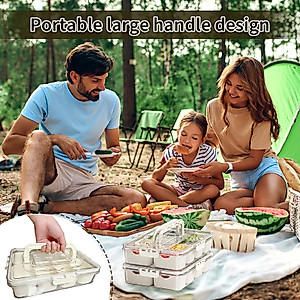 KVOOISD Divided Serving Tray with Lid and Handle, Clear Plastic Snackle Box Charcuterie Container 8 Compartments, Reusable Veggie Tray Fruit Tray,Large Snack Platter for Party Refrigerator Storage