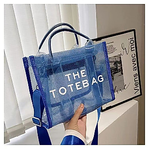 Clear Tote Bag for Women - Small PVC Transparent the Tote Bag See Through Shoulder Crossbody Bag Handbag Blue