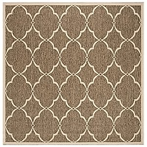 SAFAVIEH Beach House Collection 4' Square Beige/Cream BHS125D Moroccan Trellis Geometric Indoor/ Outdoor Non-Shedding Easy Patio Backyard Porch Deck Mudroom Area Rug Accent Rug