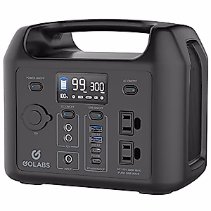 GOLABS R300 Portable Power Station, 299Wh LiFePO4 Battery Backup with 300W Pure Sine Wave AC Peak 500W, Car Outlets, PD 60W Quick in/out Solar Generator for Outdoor Camping Emergency CPAP Black