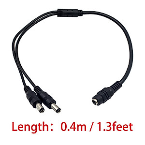 Duttek CCTV Power Splitter Cable, DC 5.5x2.1mm 1 Female to 2 Male Splitter Cable 2 Way DC Power Cable Y Splitter for CCTV Security Camera/IP Camera/DVR Standalone/LED Strip (40CM/15.74Inch)