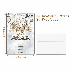 YQV Magical Wizard Birthday Invitations Cards, 4"x 6" Magician Owl Birthday Party Invites with Envelopes for Halloween Party Decorations Supplies (20 Pieces) - A02