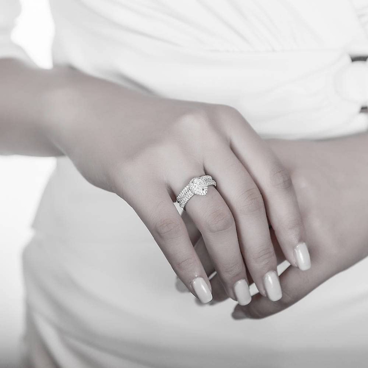 BERRICLE Sterling Silver Halo Wedding Engagement Rings Pear Cut Cubic Zirconia CZ Ring Set for Women, Rhodium Plated Size 9