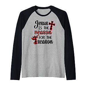 Jesus The Reason Christian Christmas Stocking Stuffer Gifts Raglan Baseball Tee