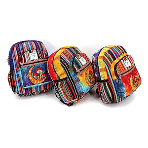 Unique Moon & Mushroom Embroidered Himalaya Hemp Hippie Backpack Festival Backpack FAIR TRADE Handmade with Love. (MINI)