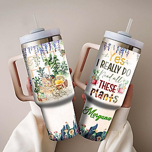 WAZONE Personalized Gardening Tumbler 40oz with Handle and Straw Yes I Really Do Need All These Plants Insulated Stainless Steel Cup With Lid Travel Mug Gift for Gardener Women Flower Lover