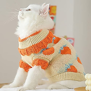 apott Cat Sweater Pet Knitted Dress Winter Warm Clothes for British Shorthair Burmese Cornish Rex Scottish Fold Siamese Orange - S
