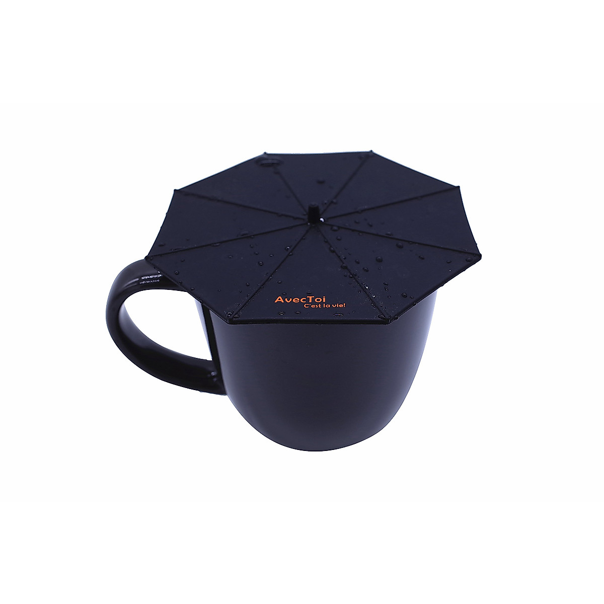 AvecToi Set of 2 Food Grade Silicone Mug Cover Suction Lids for Coffee Mugs, Tea Cups - Keep Drinks Warm or Cold Longer (Black)