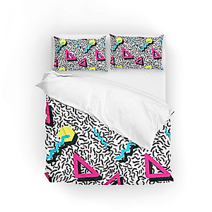 My Daily Retro Geometric 80S 90S Duvet Cover Set Polyester Quilt Bedding Set Queen Size