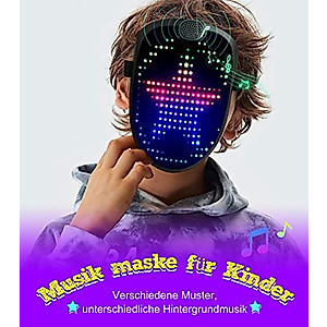 Kid Led Mask with Music Gesture Sensing Transforming Face,Light Up Luminous Digital Glow Masks for Halloween Christmas Birthday Party