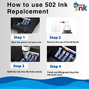 st@r ink Compatible Ink Bottle Replacement for Epson 502 T502 for EcoTank ET-2760 ET-2750 ET-3760 ET-4760 ET-3750 ET-3850 ET-15000 ET-4750 ST-2000 ET-2700 ET-3700 ET-3710 Printer(BK/C/M/Y), 4 Packs