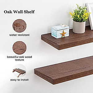 Floating Shelves, 8 Inch Deep Rustic Natural Oak Wall Shelves for Storage, Wall Mounted Wooden Display Shelving for Bedroom, Living Room, 24'' x 8'' Shelves, Dark Oak Color, Set of 2