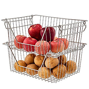 SANNO Stackable Baskets Organizing Pantry Organization and Storage Metal Kitchen Organization Bins Cabinet Metal Baskets for StorageBin for Kitchen Counter Bathroom Shelves Storage Onion Potato Farmhouse Baskets