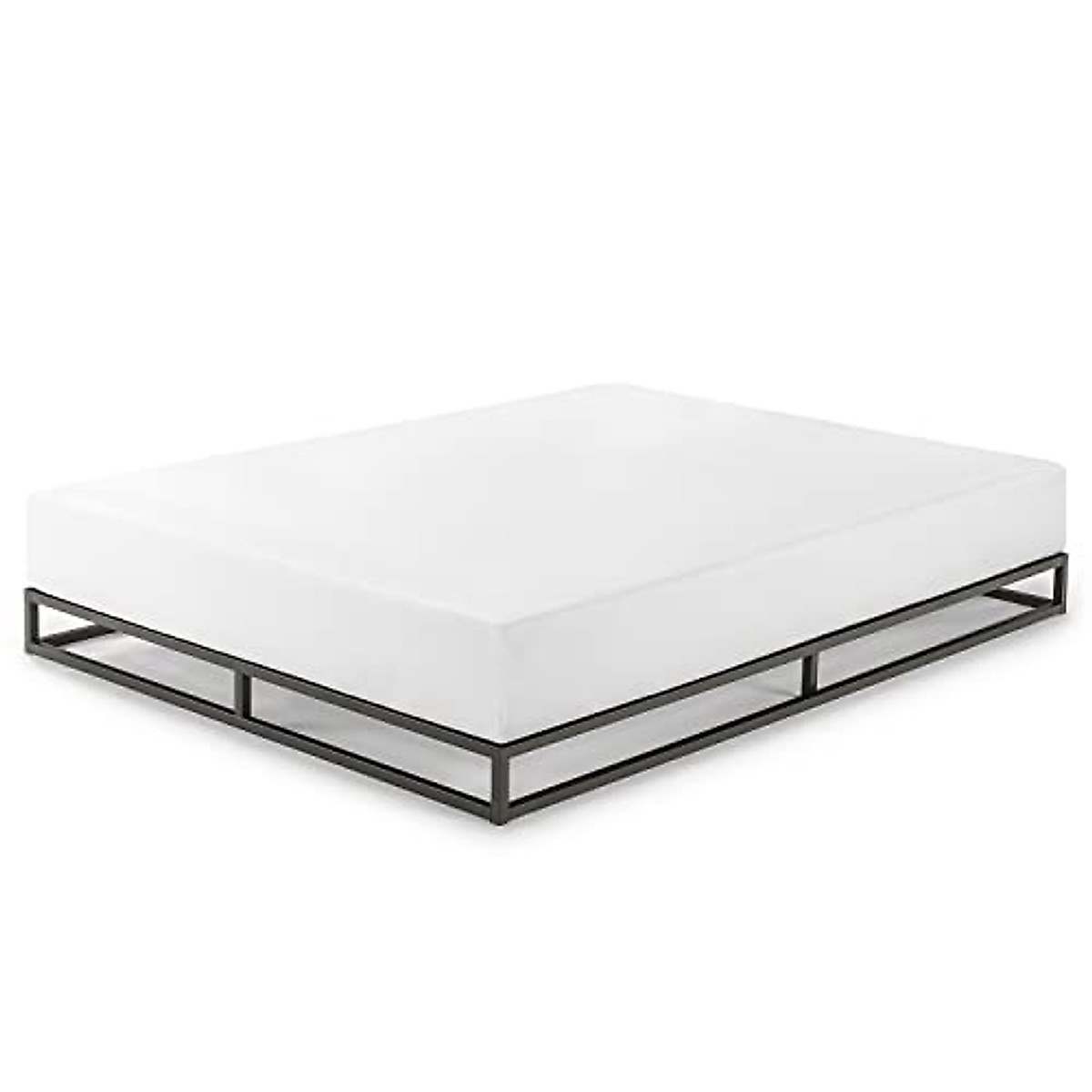 Mellow Modernista Low Profile 6 Inch Metal Platform Bed Frame with Classic Wooden Slat Support Mattress Foundation (No Box Spring Needed), Twin, Black