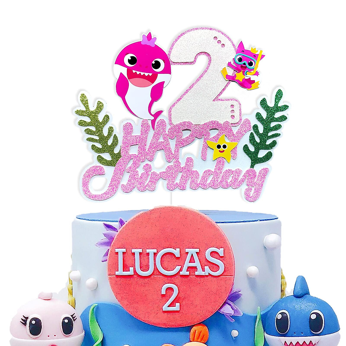 SELPONT Topper 2nd Birthday Girl, Shark Cake Topper 2,