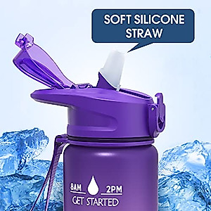 Kymbax 32oz Water Bottle with Time Marker and Straw, Motivational Water Bottle with Handle, Leakproof BPA FREE Tritan Water Jug for School, Gym, Outdoor, Fitness (Ombre Purple Red, 32oz)