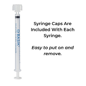 BASIK Silicone O Ring 1cc Feeding Syringe 10/Pack Caps Included Individually Wrapped For Hand Feeding Small Animals And Measurements