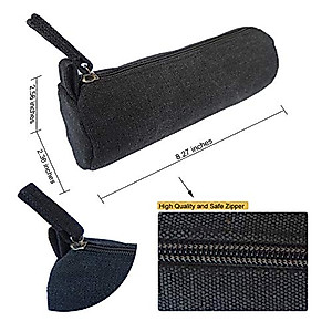 Enyuwlcm Heavy Canvas Stationery Simple Small Pencil Case and Durable Black Pencil Pouch Bag with Handmade Zipper Set of 2