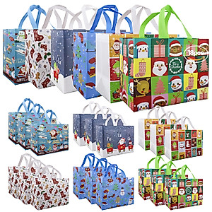 CHENGBAI TOTE Christmas Goodie Bags 18 pcs, Reusable Gift Bags with Cartoon, Multicolorful Holiday Gift Bags for Kid, Gifts Wrapping, Shopping, Xmas Party Supplies, 12.2 x 6.7 x 9.8 In