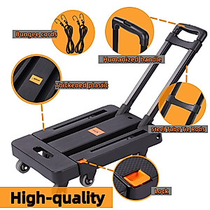 Jogtlyer Folding Hand Truck Lightweight,Foldable Dolly Cart for Moving with 6 Rotate Wheels,300 lbs Heavy Duty Luggage cart,Portable Platform Cart for Travel Shopping Airport Office Use