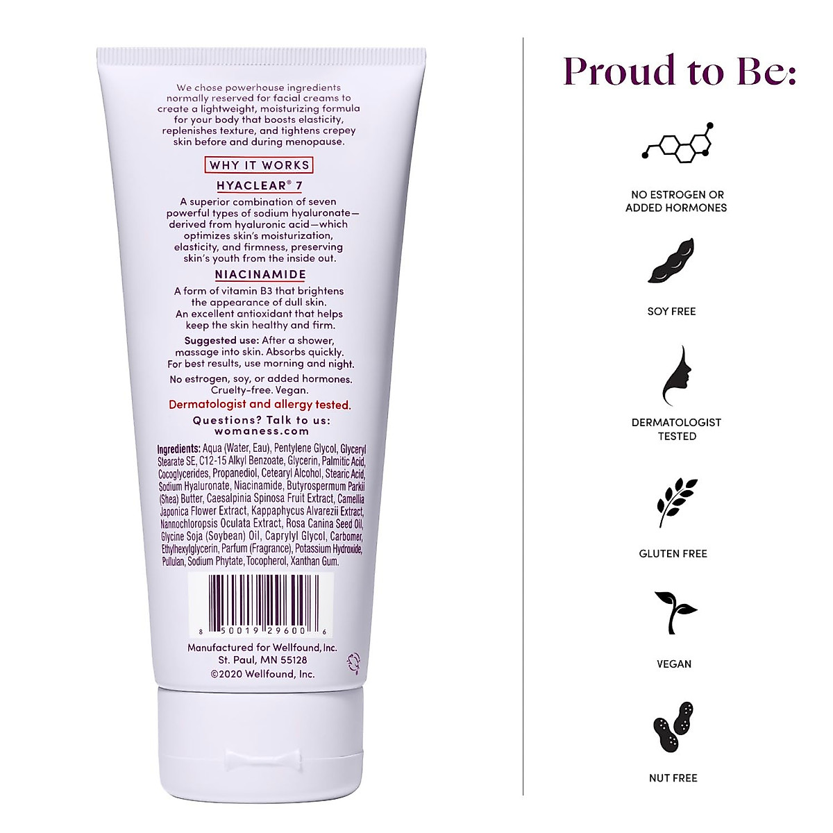 Womaness The Works All-Over Toning Body Cream - Hydrating & Smoothing Anti Aging Body Lotion - Niacinamide and Hyaluronic Acid Firming Lotion for Menopause Body Care & Skin Repair (200ml)