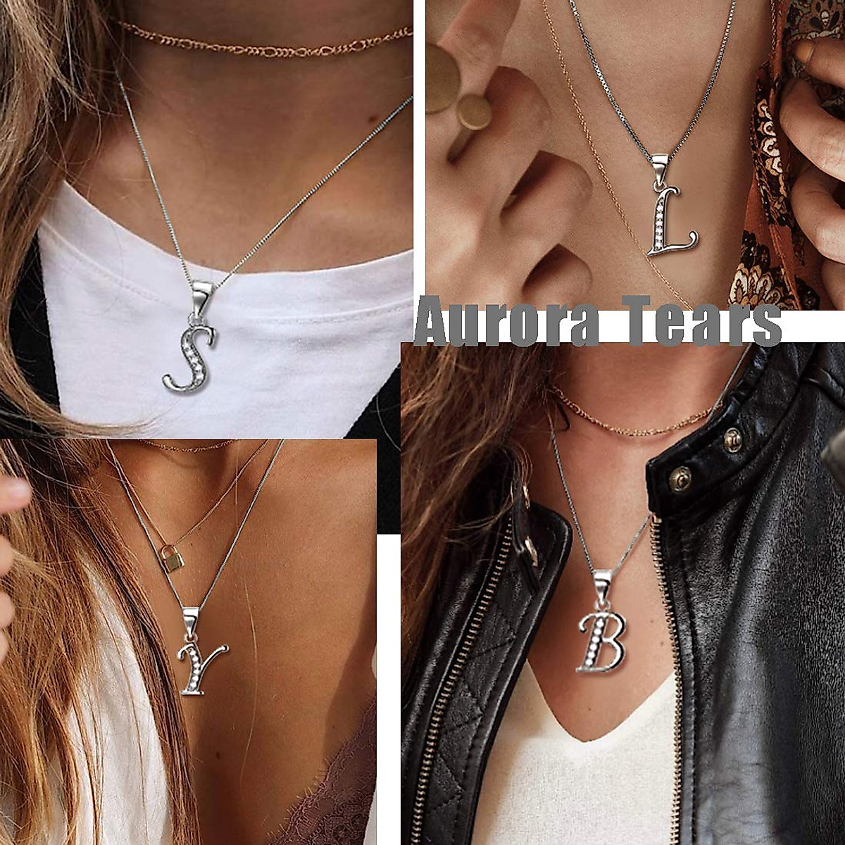 Aurora Tears Letter J Necklace Initial 925 Sterling Silver Alphabet Pendant Crystal Name Gift Women Cubic Zirconia Jewelry DP0045J