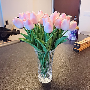 Cloudecor 20Pcs Artificial Tulips Fake Tulip Real Touch Latex Flowers for Wedding Party Home Office Decor (White - 20p)