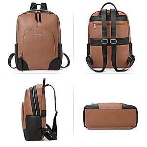CLUCI Womens Laptop Backpack Leather 15.7 Inch Computer Backpack Travel Vintage Daypack Brown with Black