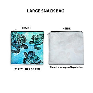 WIRESTER Reusable Sandwich Snack Bag 7 x 7 Inch, Food-Safe Storage Pouch Zipper Bag, Compact Snack Bag for Picnic Work Travel Office - Ocean Sea Turtles