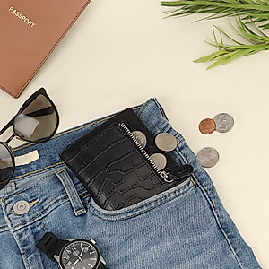 BOTANNER Genuine Leather Womens Wallet RFID Blocking Slim Compact 6 Credit Card Slots 1 ID Window Bills Sections Zipped Section for Coins Secure Button Closure Gift Boxed Red