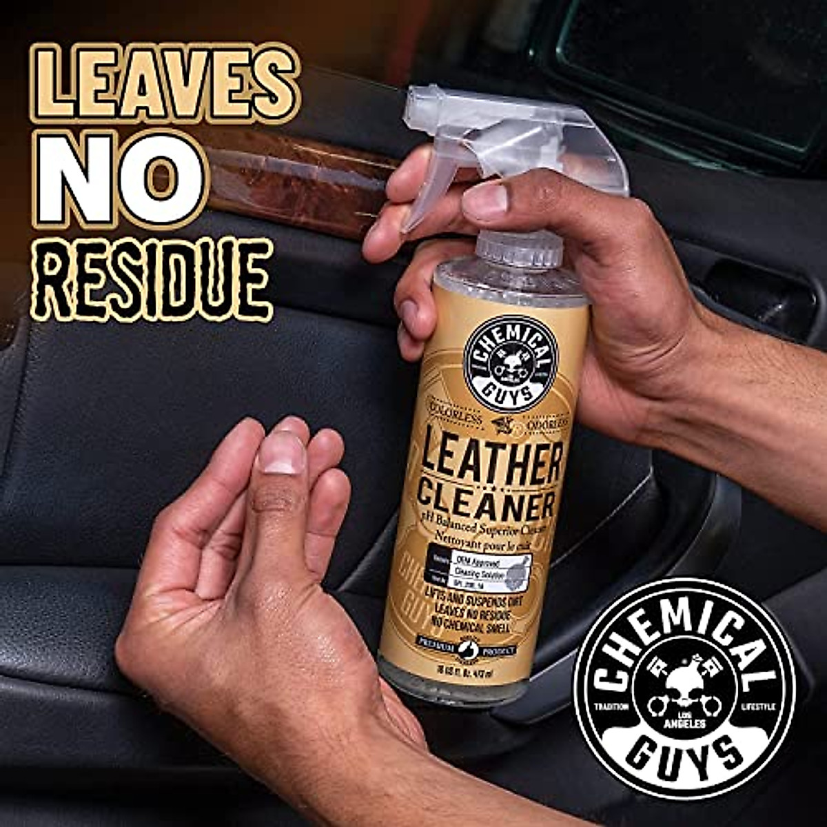 Chemical Guys SPI_109_16B Leather Cleaner and Conditioner Complete Leather Care Kit (2 - 16 fl oz Bottles) + ACC_S95 Long Bristle Horse Hair Leather Cleaning Brush, 1 Pack