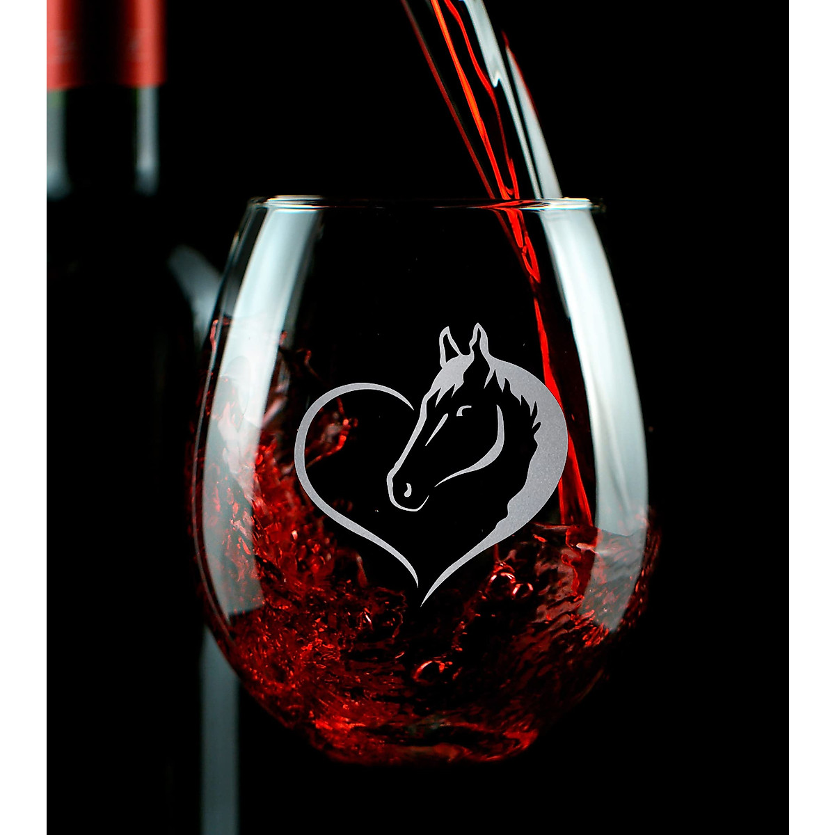 Promotion & Beyond Heart Horse Design Love Horse Riding Ranch Farmhouse for Animal Lovers Stemless Wine Glass