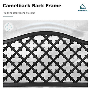 MFSTUDIO 50" Black Outdoor Metal Garden Bench, Cast Iron Frame Patio Furniture with E-Coating, Perfect for Porch and Yard