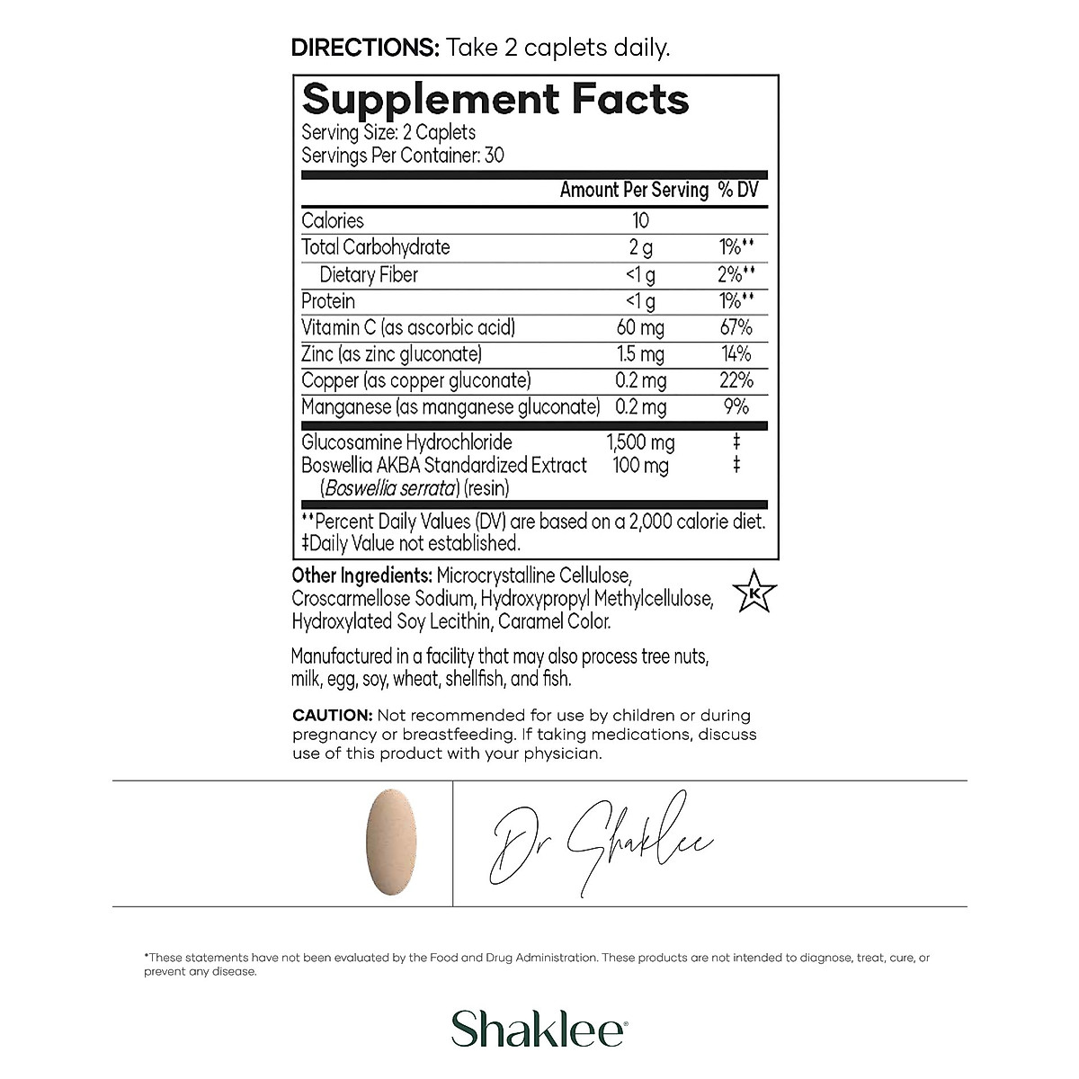 Shaklee - Advanced Joint Health Complex - Concentrated Glucosamine and Fast-Acting Boswellia Extract to Improve Joint Comfort - with Zinc, Copper, Manganese, and Vitamin C - 60 Caplets