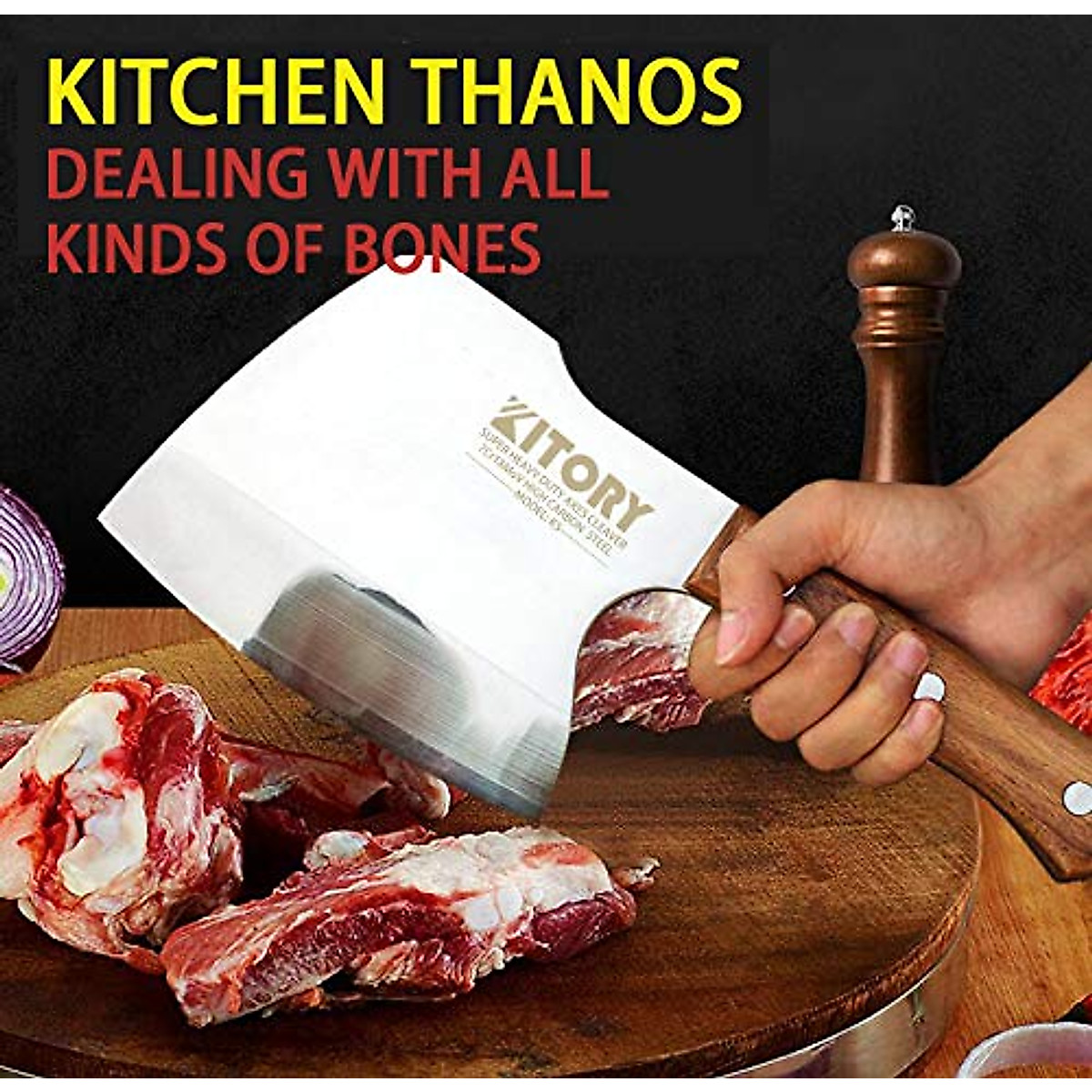 Kitory Super Heavy Duty Meat Cleaver 6" K5 + Viking Knife Butcher Boning Knife, Full Tang Multipurpose Man Sharp Kitchen Chef Knife HB02