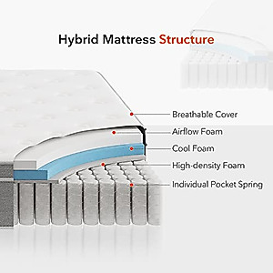 Sweetnight Queen Mattress, 12 Inch Hybrid Queen Size Mattress with Individually Wrapped Pocket Springs for Motion Isolation and Edge Support, Pillow Top Queen Mattress in a Box, Medium Firm