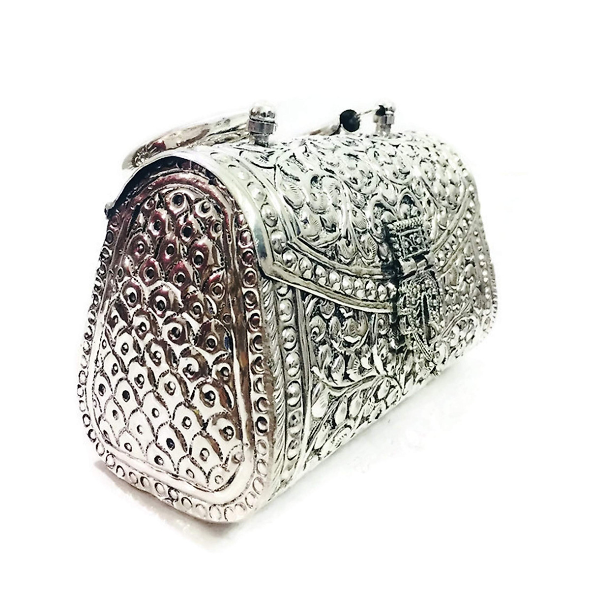 Indian Brass Clutch Silver white clutches Vintage Handmade Brass metal purse Hand clutch Handbag for women party Bride marriage clutch
