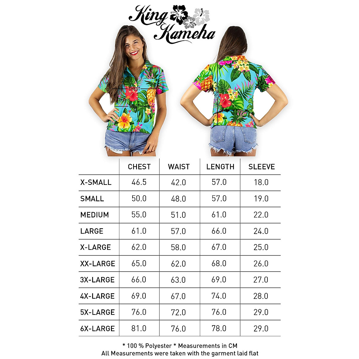 KING KAMEHA Women's Summer-Party-Blouses-Shirts Short-Sleeve, Pineapple, Turquoise, L