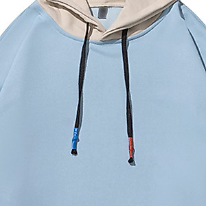Maiyifu-GJ Men's Color Block Casual Hoodie Pullover Hip Hop Patchwork Hooded Sweatshirt Casual Long Sleeve Hoodies Outwear (Light Blue,X-Large)