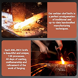 ANLJNCC Serbian Chef Knife with Sheath, Professional Meat Cleaver Knife Full Tang Handle, High Carbon Steel Meat Cutting Chopping Knife, Hand Forged Butcher Knife for Kitchen Camping BBQ Gift