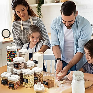 Shazo Airtight Food Storage Containers 12 PC Set, Kitchen Pantry Organization Plastic Containers + Labels +Marker BPA FREE Food Storage Container for Sugar, Rice, Cereal, Flour + Interchangeable Lids