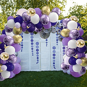 132 Pcs Purple Balloon Garland Kit, Purple Latex Balloons, Purple Balloon Arch Kit Purple And Gold With Gold Butterflies for Wedding Baby Shower Birthday Party Anniversary (Purple White)